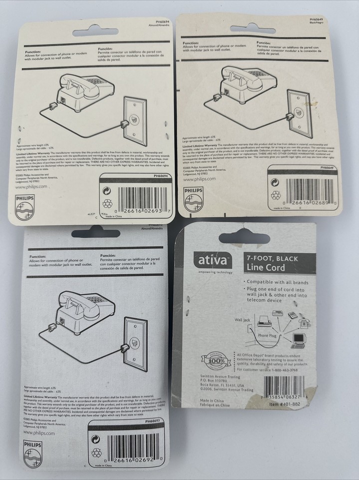 Phillips -Ativa Line Cord With Plugs Beige & Black 7 Foot Lot Of 3 Plus ...