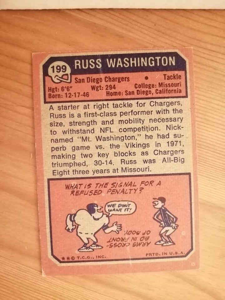 RUSS WASHINGTON 1973 Topps Football #199 FREE SHIPPING | eBay