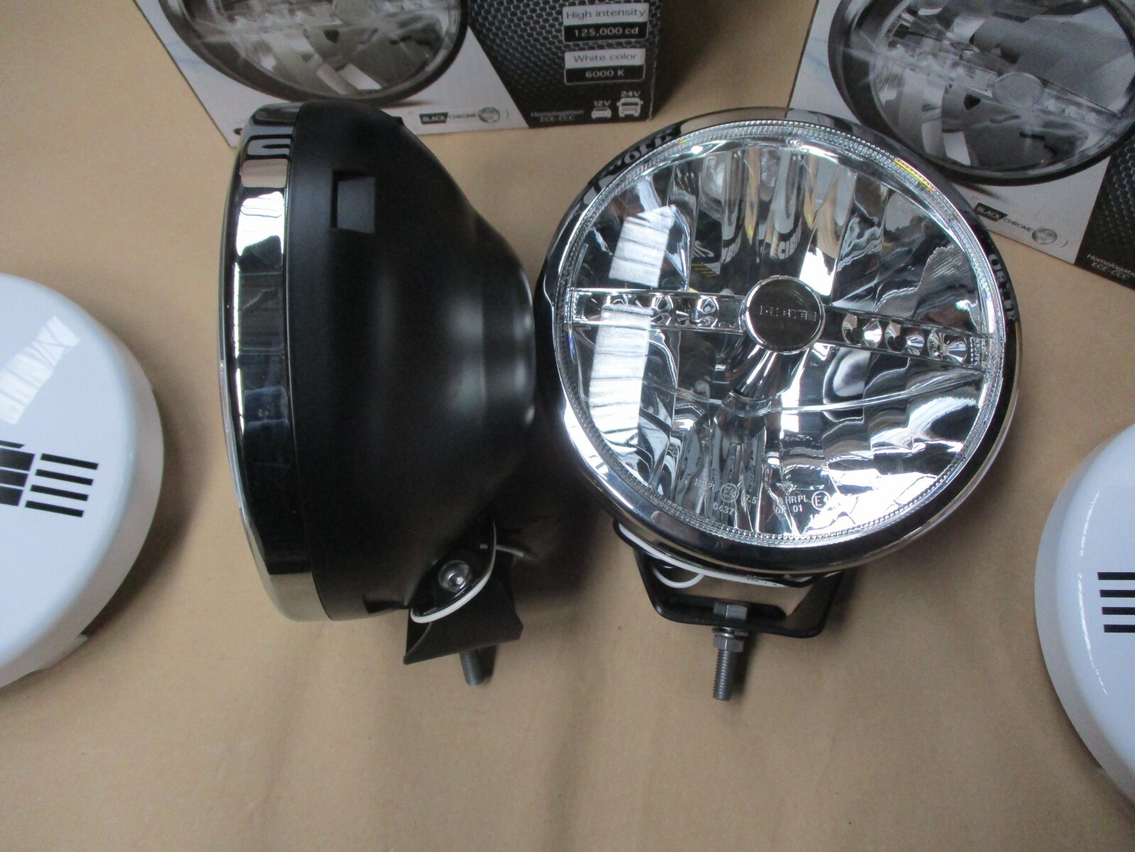 NEW PAIR CIBIE SUPER OSCAR BLACK/ CHROME LED SPOTLIGHTS 9" 12V / 24V ...