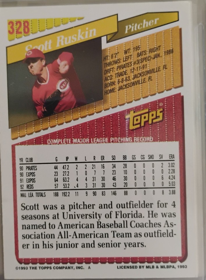 Scott Ruskin 1993 Reds Topps Card #328 Mint Condition | eBay