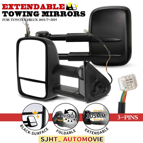 2x Front Black Electric Extendable Towing Mirrors for Toyota Hilux 2015 ...
