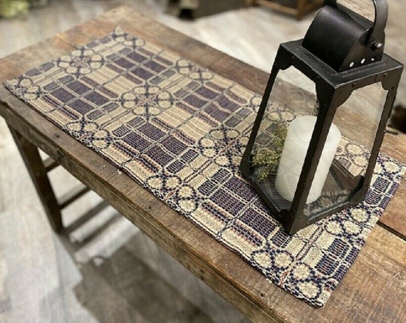 NEW PRIMITIVE YORKTOWN WOVEN TABLE RUNNER BRICK RED NAVY CREAM 56" x 14 ...