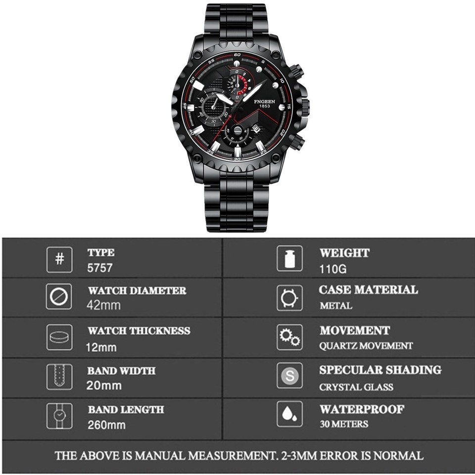Waterproof Men's Watch Classic Stainless Steel Quartz Luminous Luxury ...