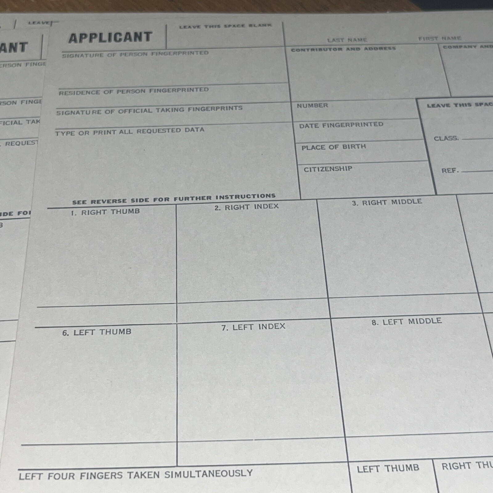 FBI Fingerprint Cards, Form FD-258 - 5 cards unused Vintage 1955 Blank ...