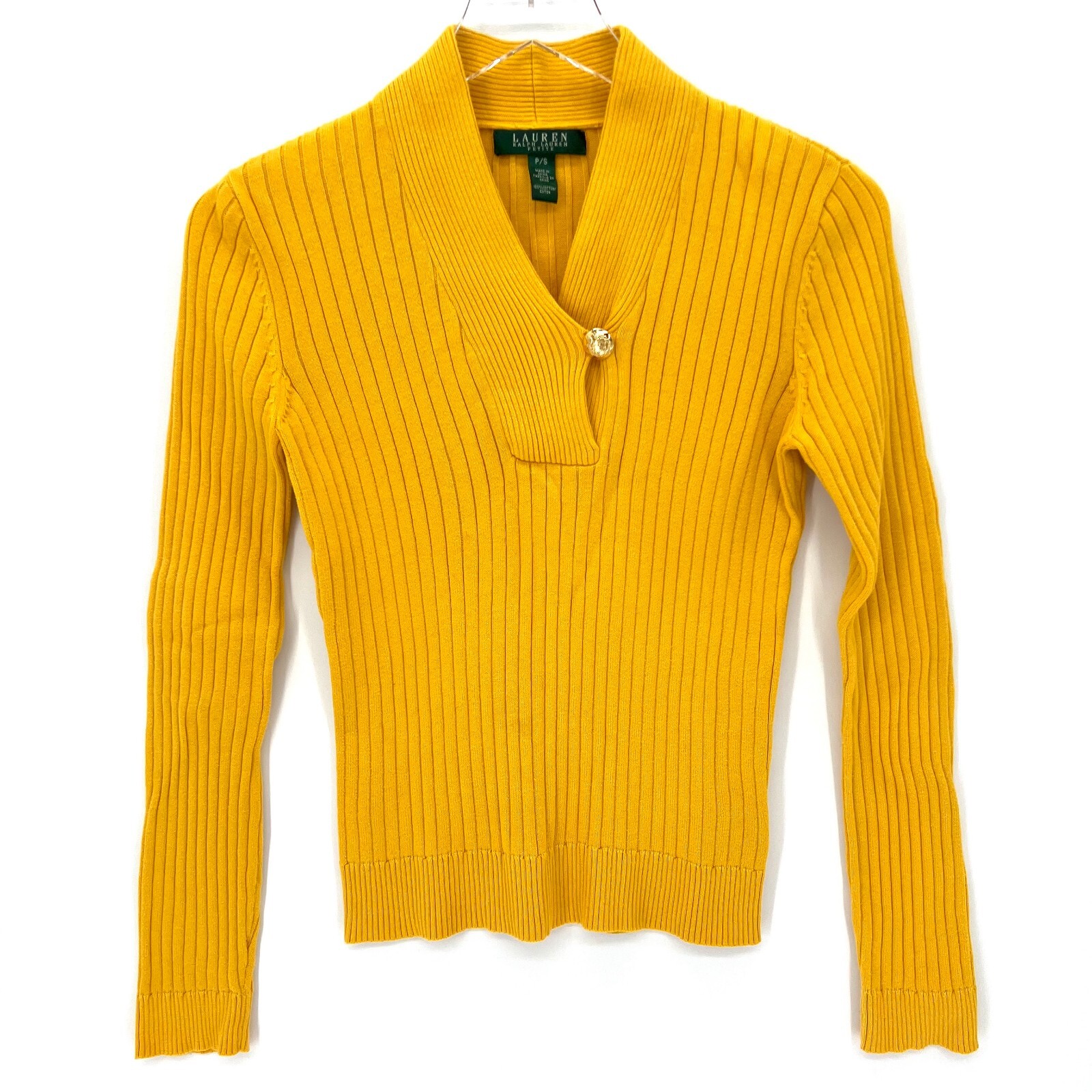 LRL Ralph Lauren Shawl Collar Ribbed Pullover Sweater Crest Button ...