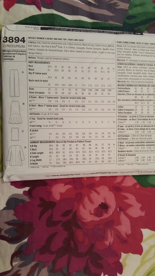 Simplicity Pattern 3894 Jacket Top Pants Skirt Sizes 20W 22W 24W 26W ...
