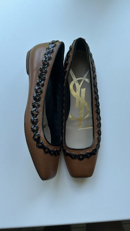 Yves Saint Laurent Flats Ballet Women Shoes Brown Leather Size 37 Italy ...