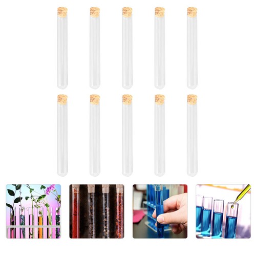 10Pcs Glass Test Tube Bottom with Wooden Corks Laboratory Use | eBay