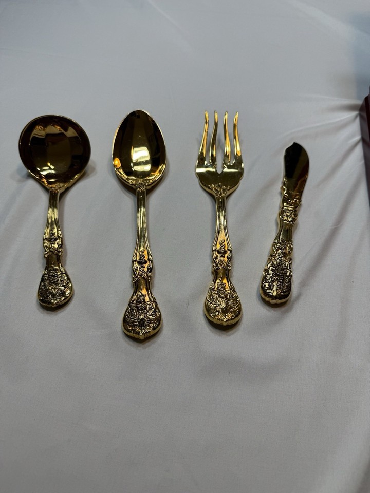 Vtg FB Rogers Golden FRENCH ROSE 44 Pc Gold Plated Flatware Set ...