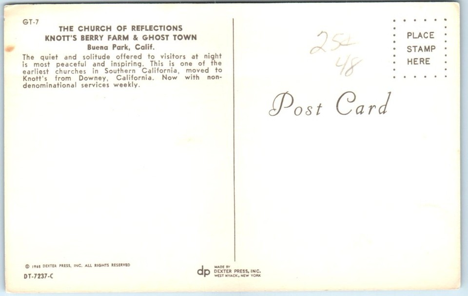 Postcard - The Church Of Reflections, Knott's Berry Farm & Ghost Town ...