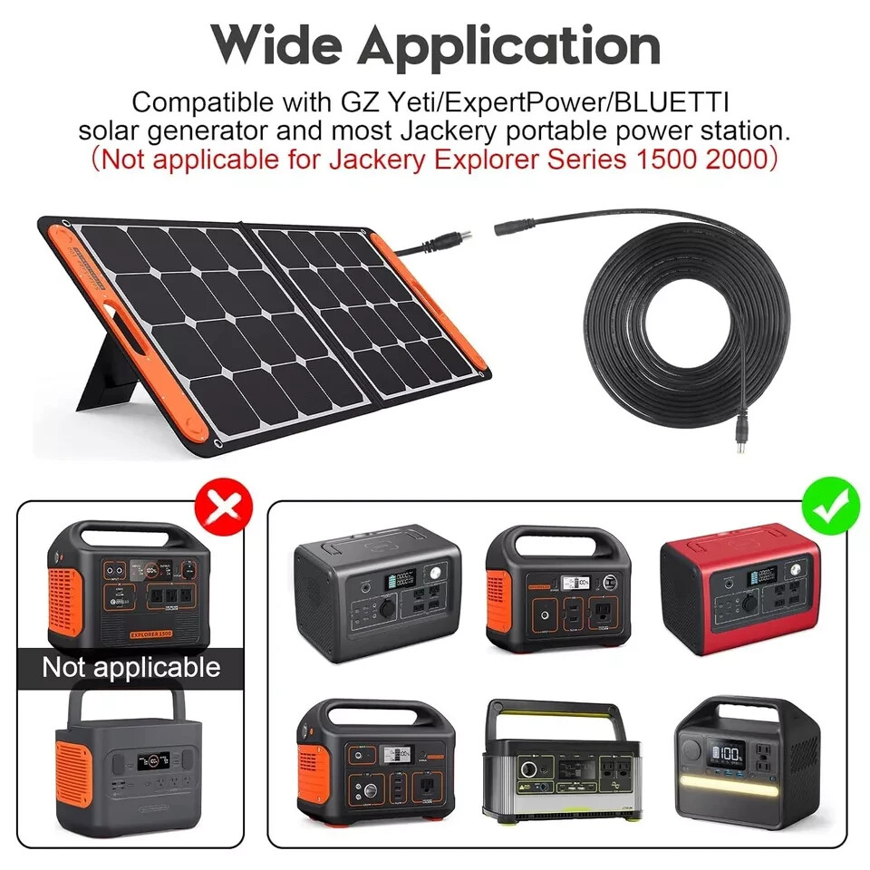 30Ft Jackery Extension Cable 14AWG 8mm Solar Panel Extension Cable 8mm ...