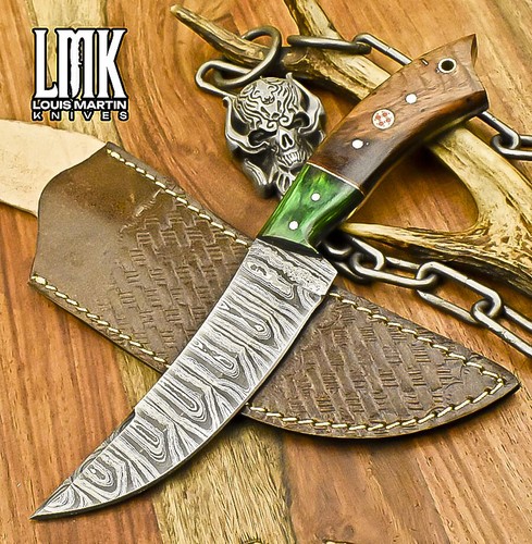 LMK Forged Full Tang Knife Twist Damascus Walnut Wood Wooden Bolster ...