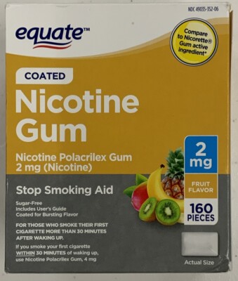 EQUATE Nicotine Fruit Flavor Coated Gum 2mg 160 Pieces Quit Smoking EXP ...
