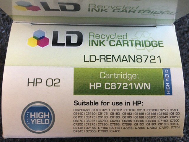 6 LD HP 02 Recycled Ink Cartridges Black & 5 Colors HP C8771wn for sale ...