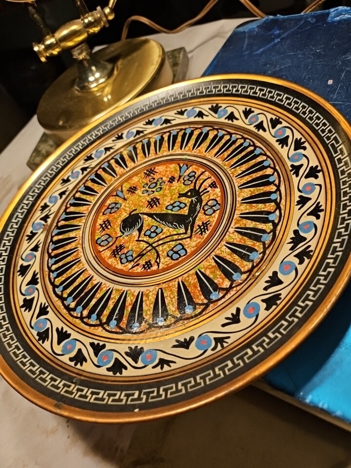 VINTAGE GREEK HAND PAINTED COPPER PLATE MYTHICAL Arts & Crafts Motif 9. ...