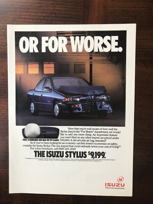 1991 vintage original print ad Isuzu Stylus 2-page ad For Better Or ...