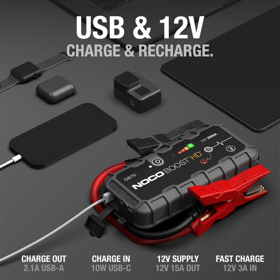 NOCO Boost GB70 2000A 12V Jump Starter Lithium Battery Booster Power ...