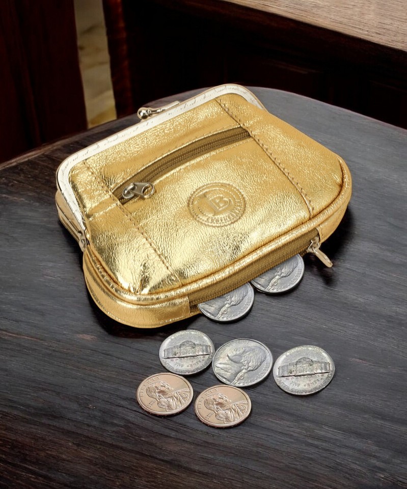 Women's Leather Metal Frame Double Clasp Zipper Coin Purse | eBay