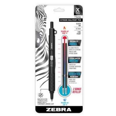 Zebra X-701 Extreme Ball Pen 0.7mm Fine 1/Pk Matte Black 2 Refills ...