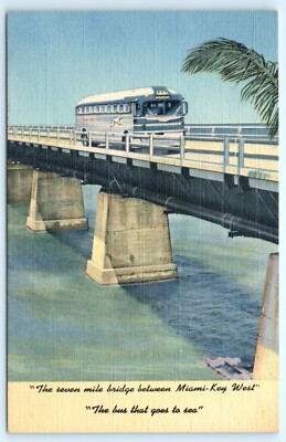 POSTCARD Seven Mile Bridge Between Miami and Key West Florida Greyhound ...