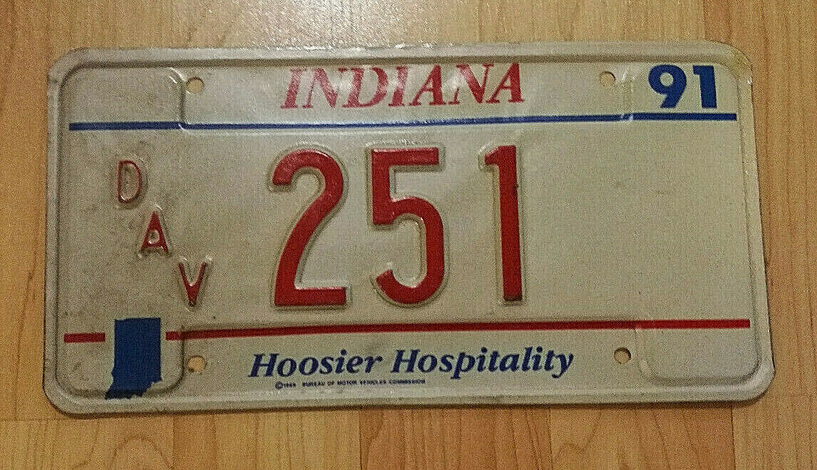 REAL INDIANA STATE LICENSE PLATE DISABLED VETERAN AUTO CAR TAG # 251 ...