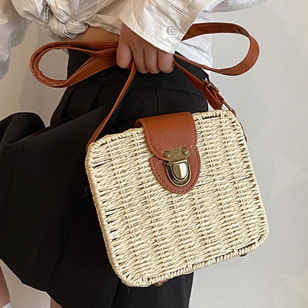 Women Crossbody Bags Casual Woven Hand-woven Bag Rattan Beach Purse ...