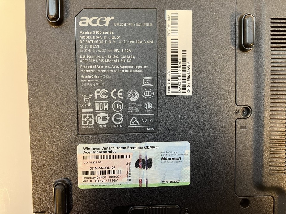 Acer Aspire 5100 Series Laptop 5100-3949 BL51 80GB HD | eBay