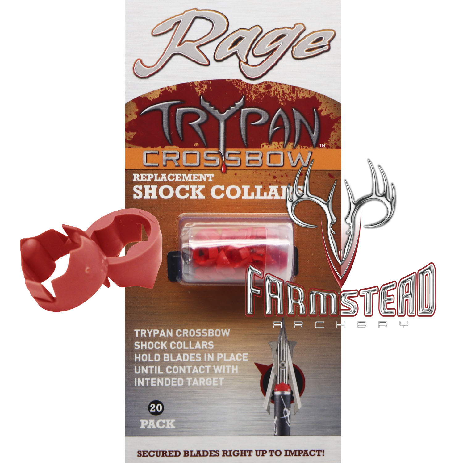 Rage 2-Blade Expandible Broadhead Crossbow TRYPAN Shock Collars 20pk ...