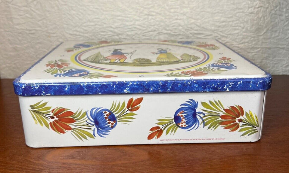 H B Quimper Tin FRANCE 9 inch MASILLY COOKIE BISCUIT Storage Folk Art ...