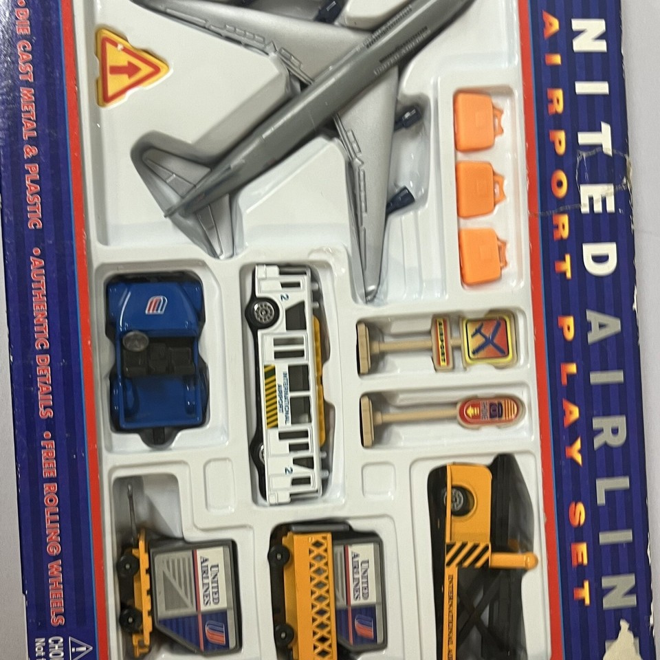Vintage United Airlines Airport Airplane Die Cast Play Set Motor Max ...