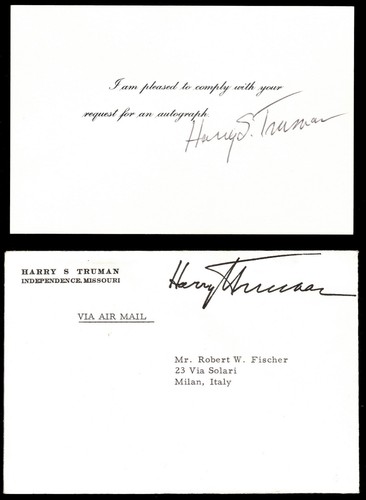 HARRY S TRUMAN Autograph on Request Card, Undated, w/ free frank ...