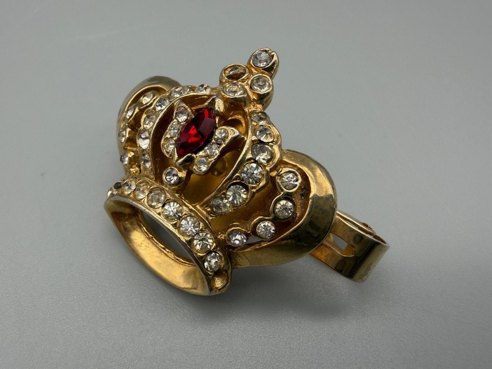 Vintage Crown Scarf Clip Gold Tone Red & Clear Rhinestones 1.5" Womens ...