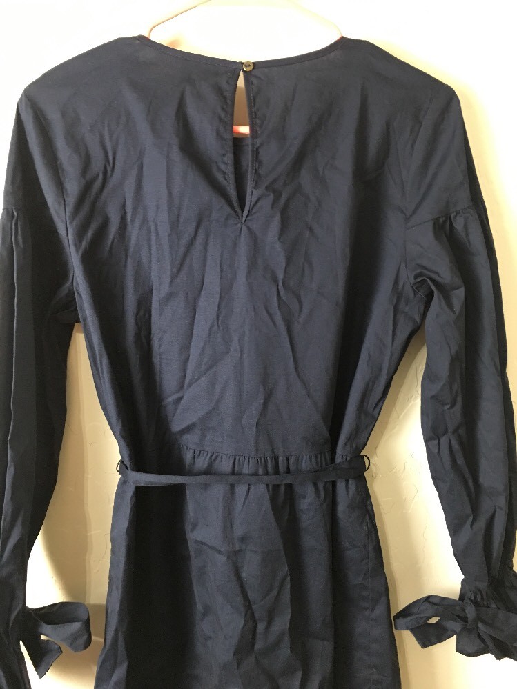 $75 Womens WAYF Jeane Bell Sleeve Poplin Dress Navy Belted Size S new ...
