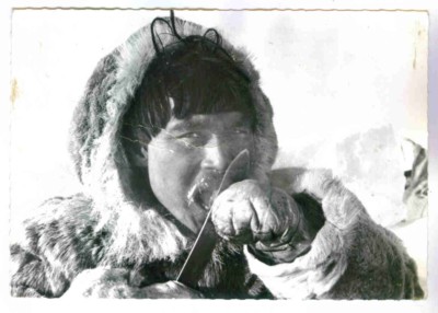"ESKIMO EATING FROZEN FISH" IN FUR ANORAK RPPC CIRCA 1945-'50 | eBay