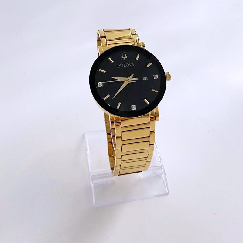 Classic Bulova Futuro Modern Stainless Steel Men 97D116 Black Gold ...
