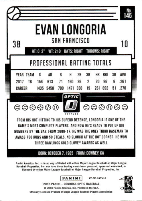 Evan Longoria 2018 Donruss Optic #145 Pink San Francisco Giants | eBay