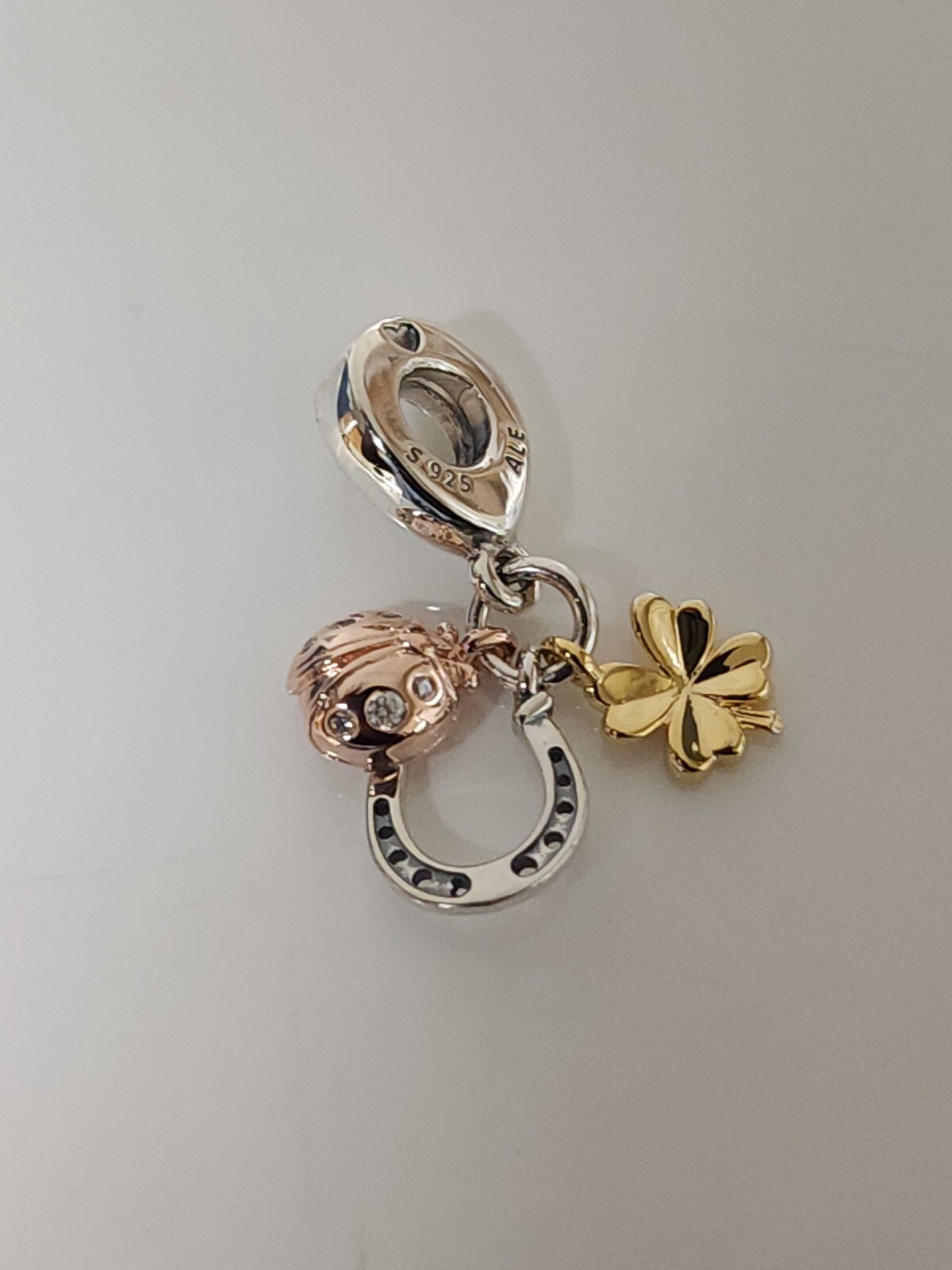 AUTHENTIC PANDORA HORSESHOE, CLOVER & LADYBIRD DANGLE CHARM #798717C01 ...