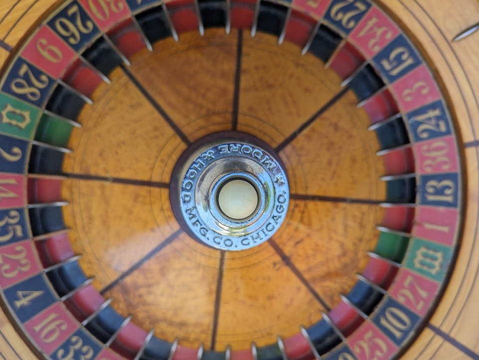 RARE ANTIQUE ROULETTE WHEEL, F DENZLER MAKER DENVER COLO. LOCAL PICKUP ...