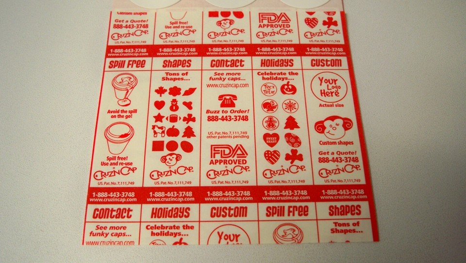 Cruzin Cap Coffee Drink Cup Lid Sticker Sip Hole Cover 1-1/2" (Qty 900 ...