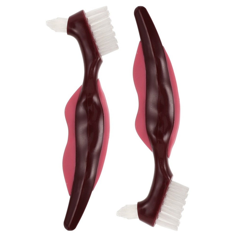 2 Pcs Firm Bristle Denture Cleaning Brush Dual Toothbrush For False ...