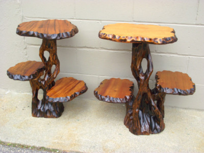PAIR of Live Edge Free Form 3 Tier Tree Tables Natural Burled Wood ...