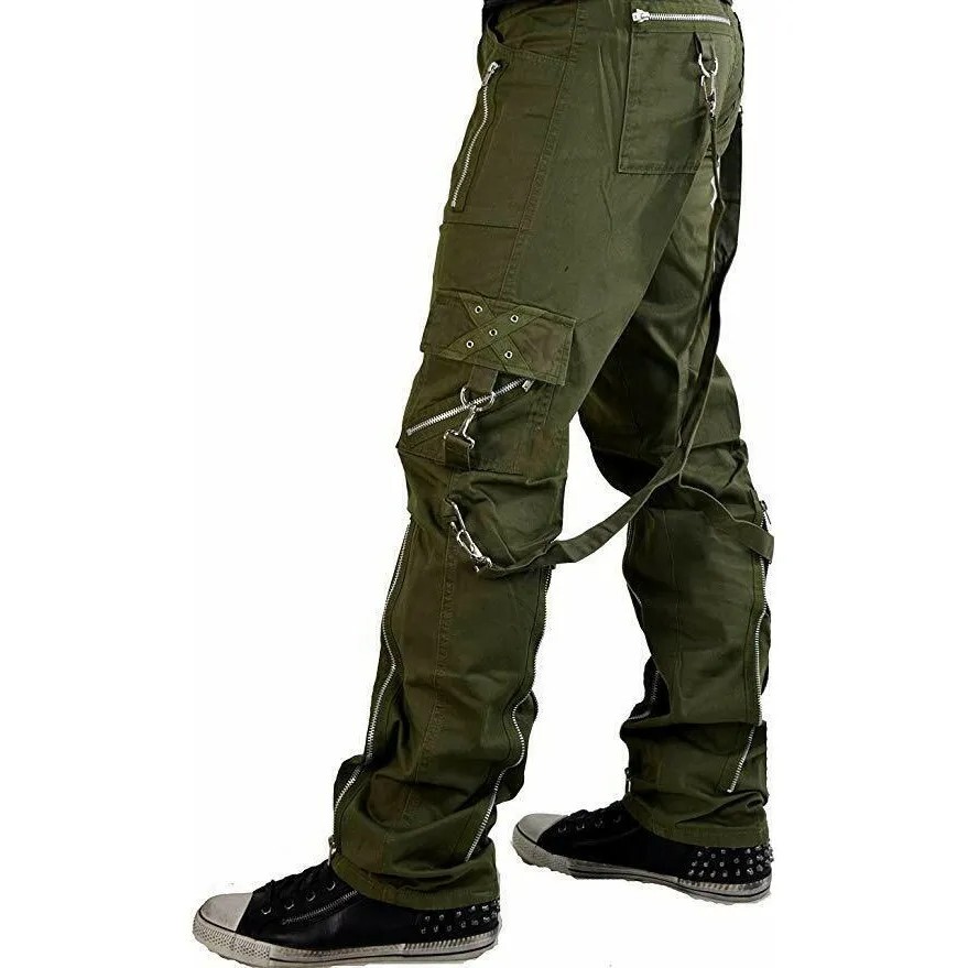 Gothic Bondage Straps Zipper Gothic Punk Army Green Goth Jeans Trip ...