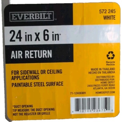 Everbilt 24" X 6" Air Return White 572 245 Paintable Steel | eBay