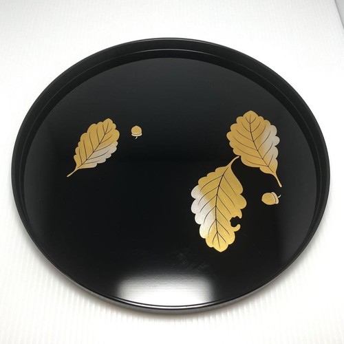 Japan Lacquerware Gold Leaf Pattern Serving Tray Traditional Black ...