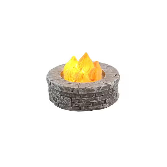 MINIATURE FIRE PIT w/ FIRE LED LITE for FAIRY GARDEN DOLLHOUSE RESIN ...