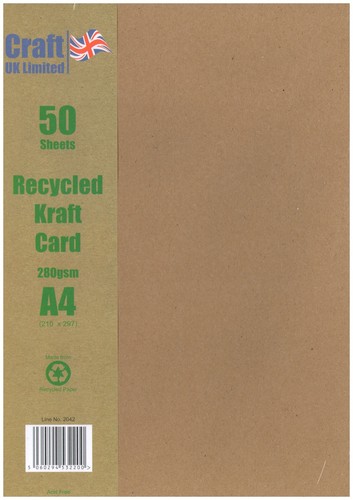50 Sheets A4 Kraft Card Recycled Brown Acid Free 280gsm Quality Craft ...