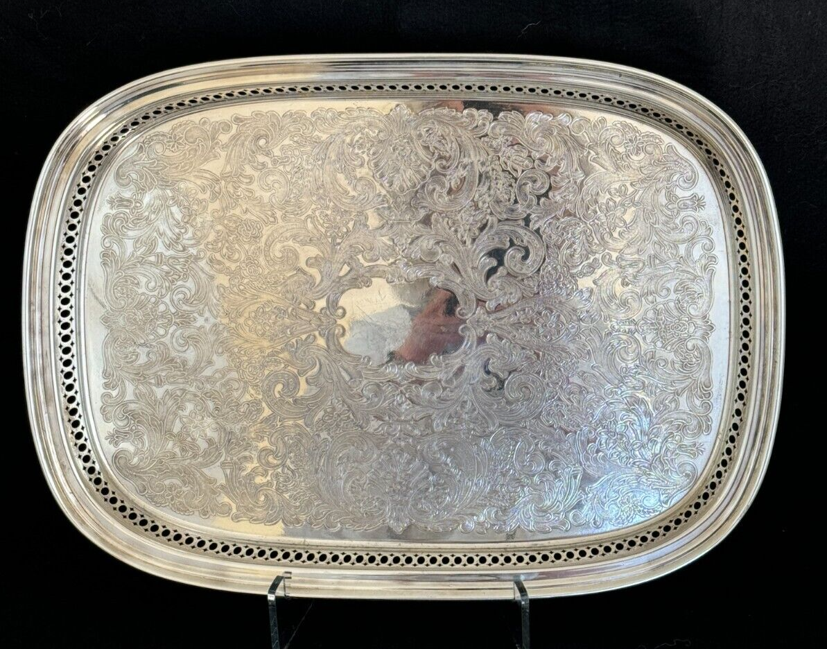 Oneida TRAY Rectangle 15x11 Etched Floral Scroll Vintage Reticulated ...