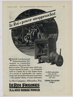 1927 Le Roi Co. Ad: Power Unapproached - Le Roi Motors, Power Units ...