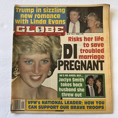 Vintage GLOBE Tabloid Magazine 1990 Donald TRUMP Jaclyn Smith Princess ...