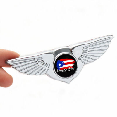 3D Chrome Wings Emblem Puerto Rico Flag Front Rear Badge Car Hood ...